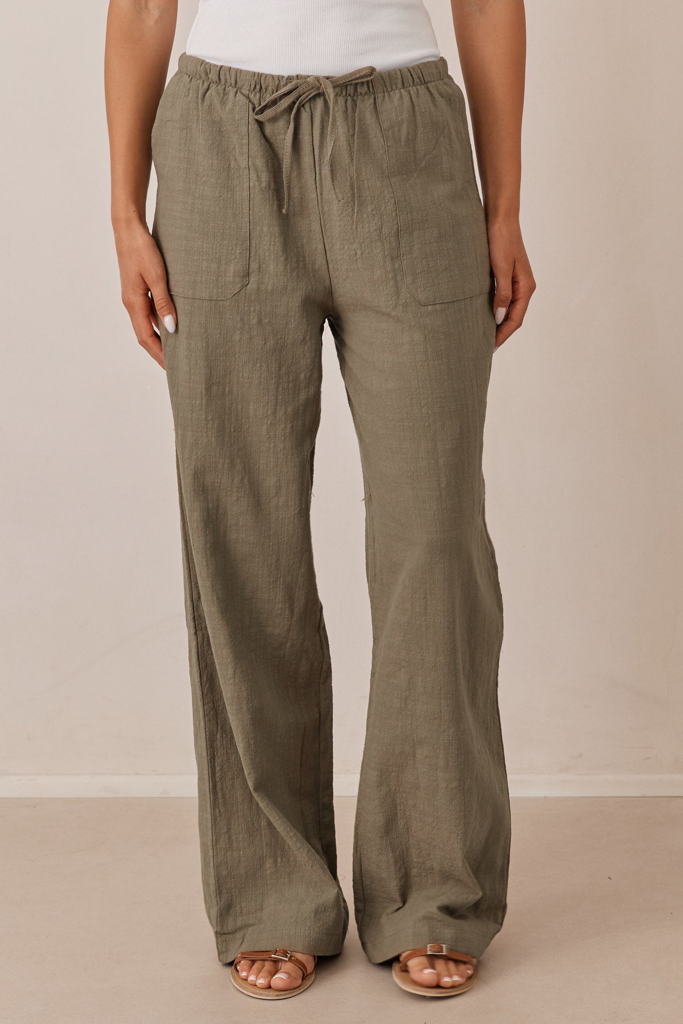 מכנסי אלואיז דמוי פשתן | ירוק זית – Miss Nori