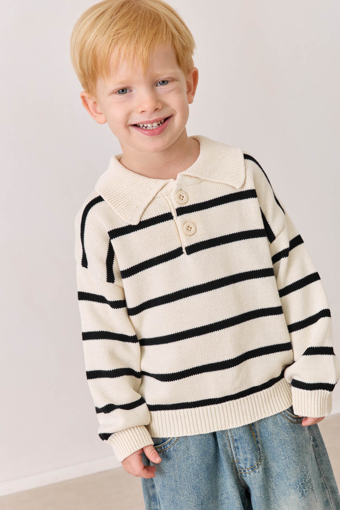 סריג פסים בשילוב צווארון | בז'/שחור – Miss Nori